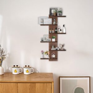 Jiofaviu Vertical Column Shelf Floating Storage - Wall Shelf 6 Tier Unit 5.91" x 17.72" x 31.5" Organizer Tall Tower Design Utility Shelf, Home Decor Bedroom Living Room (Solid Wood) (A)