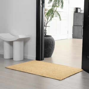 jute area rug, 2x3 natural rug, eco friendly and hypoallergenic durable/non-shed natural fiber rug as entry way rug or jute kitchen rug - non-slip backing/non-stain perfect for high traffic areas