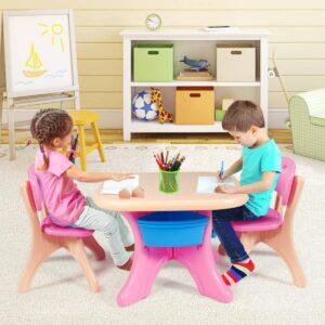 GLACER Toddler Table and Chair Set - 3 Pieces Toddler Table with 4 Storage Bins, Kids Table and Chairs Ages 3-7, Kids Table and Chairs for Reading, Drawing, Playroom, Snack Time…