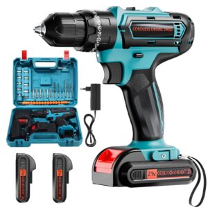 olubfdh 21v cordless drill with battery and charger, electric drill set, power drill cordless with 3/8 inch keyless chuck, 25+ 3 clutch, work light, max torque 45nm, 2-variable speed