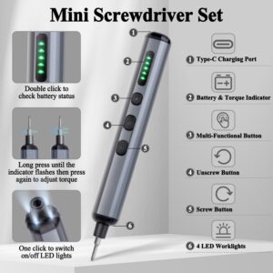 Mulzadl Mini Electric Screwdriver Set - 68 in 1 Power Screwdriver with Magnetic Bits - 64 S2 Universal Bits, 5 Torque Settings, 4 LED Lights - Tool Kit for Repairing Phones Cameras Laptops Watches