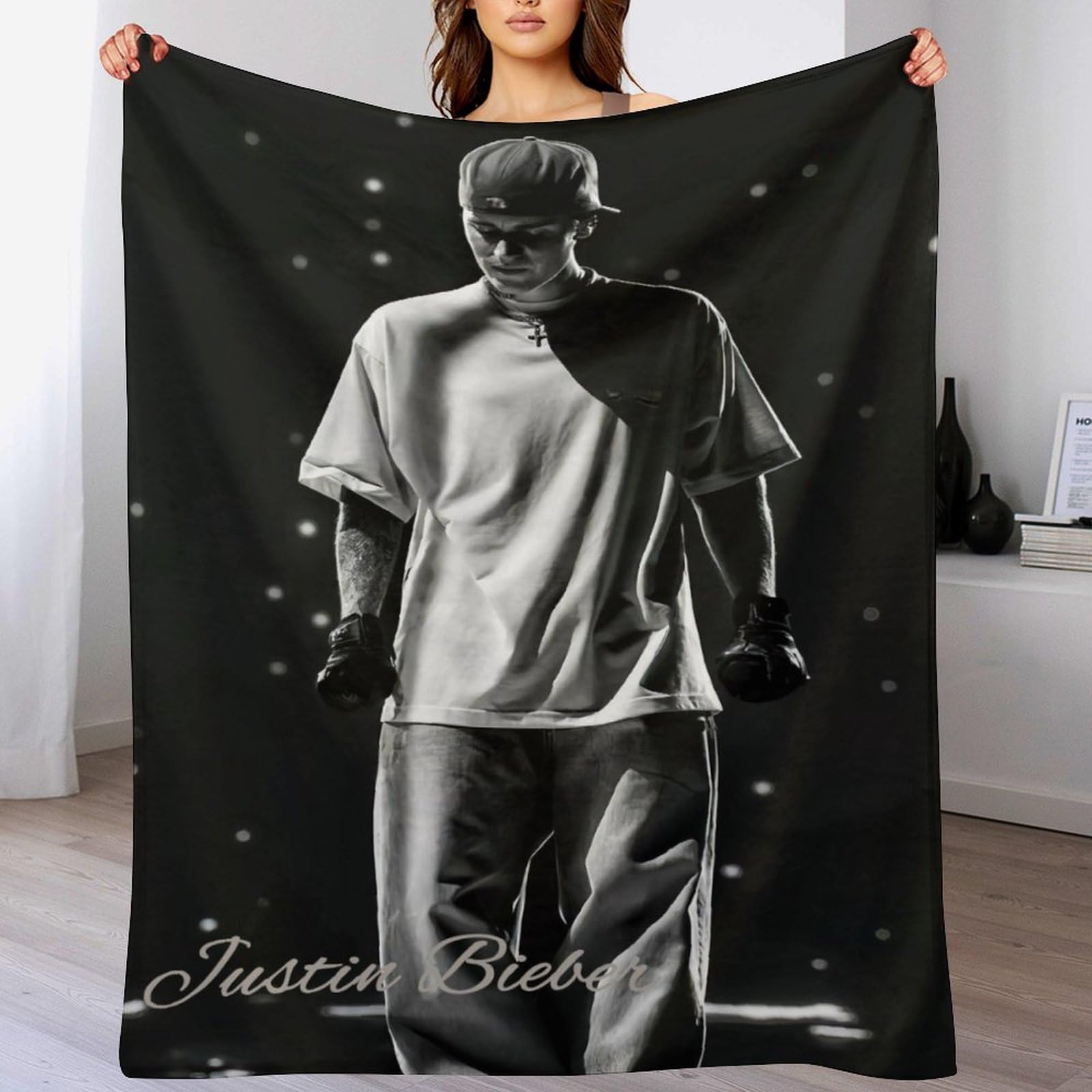 Justin Canada Singer Bieber Blanket Super Soft Warm Flannel Blanket for Bedroom Living Room Sofa Four Seasons Perfect for Napping Home Decor Bedding Artwork 30×40IN