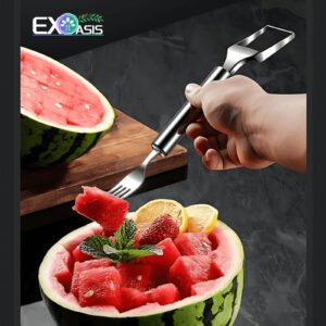 𝟑+𝟏 𝐏𝐂𝐒 Watermelon Cutter Slicer Tool Set, Stainless Steel, 2-in-1 Watermelon Fork Sicer Cut Watermelon into Cubes Knife (Updated Wide Cutter (1.34 ins))