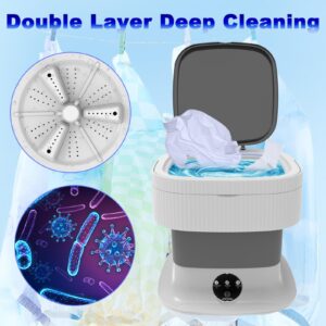 Portable Washing Machine, 12L Large Capacity & 60W, Foldable Mini Washer and Dryer, Compact Folding Small Laundry Washer, Socks, Baby Clothes, Underwear, Towel, Dorm, Camping, Apartment, Travel, Grey