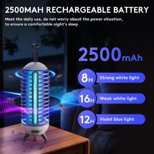 Bug Zapper, Mosquito Zapper Led Light 2 in 1 for Outdoor and Indoor, Wireless Electric Bug Zappers Battery Powered Rechargeable, Insect Fly Traps Fly Zapper for Home Backyard Camping Patio, White