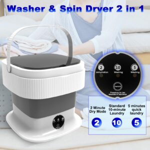 Portable Washing Machine, 12L Large Capacity & 60W, Foldable Mini Washer and Dryer, Compact Folding Small Laundry Washer, Socks, Baby Clothes, Underwear, Towel, Dorm, Camping, Apartment, Travel, Grey