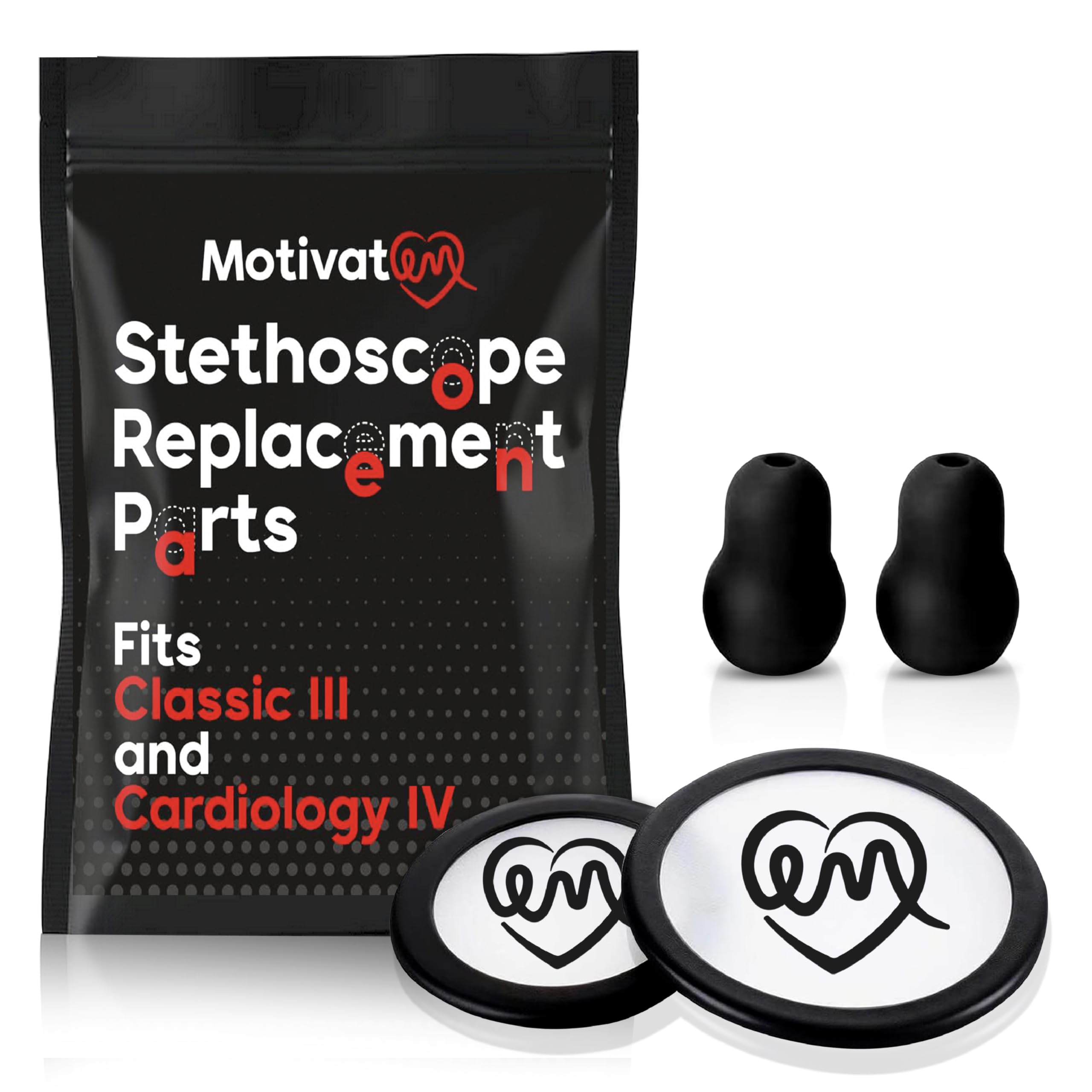 MotivatEM Stethoscope Replacement Part Kit for Littman Stethoscope Classic 3, Cardiology 3 & Cardiology 4 - Fits Classic III, Cardiology III & IV (Black)