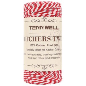 tenn well butchers twine, 328 feet 2mm food safe cooking twine, red and white kitchen twine for roasting, baking, trussing turkey, tying meat and more