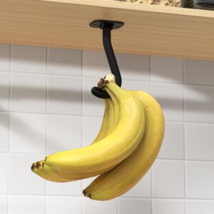 dobango folding banana hanger hook black 1 pack, self adhesive banana holder under cabinet