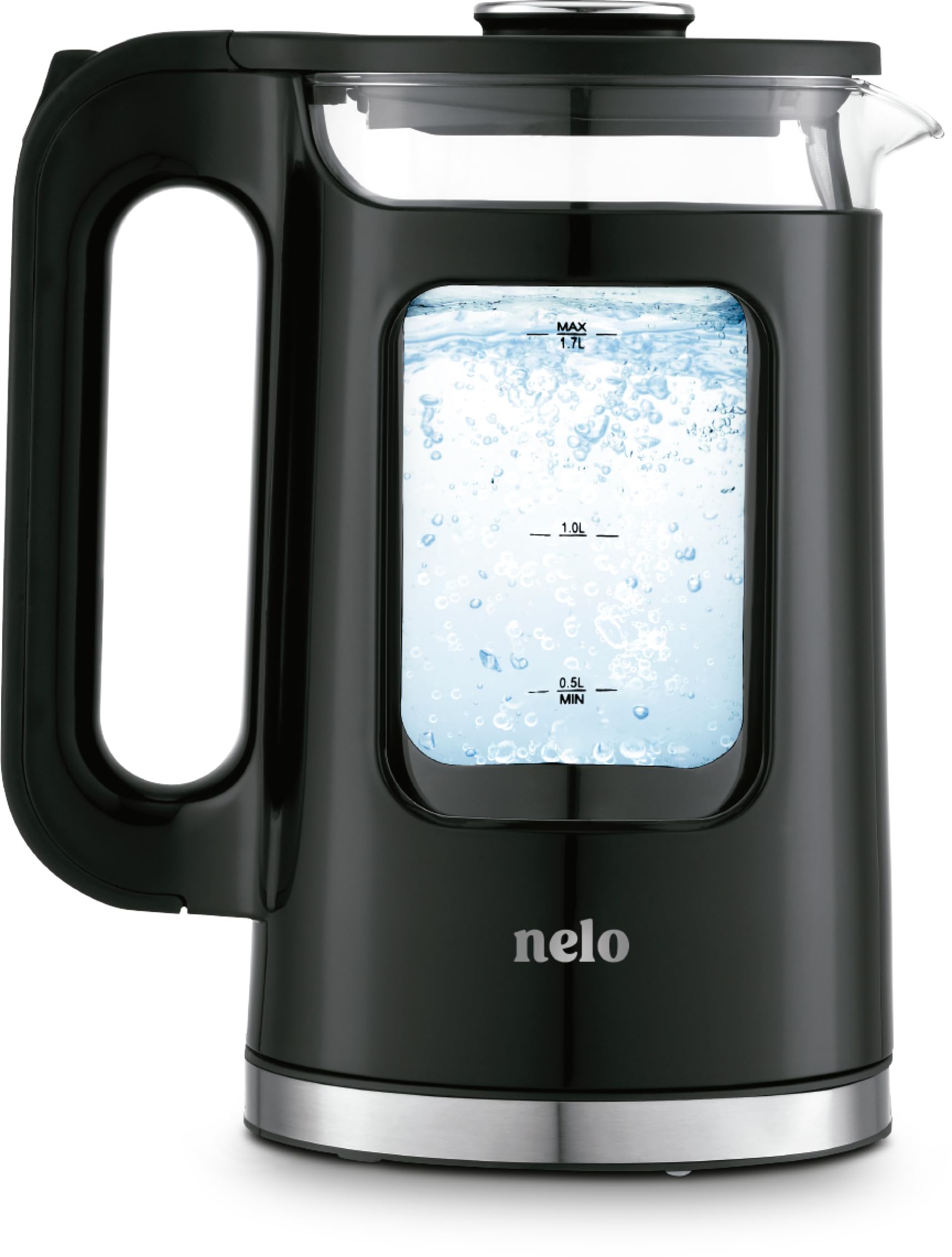 NELO Electric Kettle with Keep Warm Function, Sleek Glass Window Double Wall Design, LED Indicator Lights, Black Tea Kettle & Hot Water Boiler with Auto Shut-Off, 360° Base, BPA-Free, 1.7 Liters