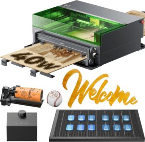 xtool s1 40w laser cutter and engraver machine, with auto conveyor feeder, 118'' long crafts, 600mm/s speed, laser engraver for tumblers wood and metal, acrylic, etc. - deluxe bundle