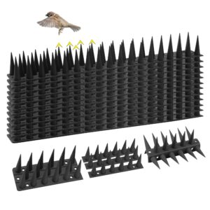 kokmeya bird spikes, 13.2ft outdoor bird deterrent spikes device for birds pigeon woodpecker squirrel raccoon cat, plastic bird deterrent for outside, patio, roof, sill, fascia (black, 12pcs)