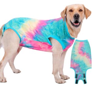 uadonile dog surgery recovery suit, surgical recovery suit for dog male female, spay neuter dog recovery suit, cone alternative dog surgical onesie, tie-dye green, xxl