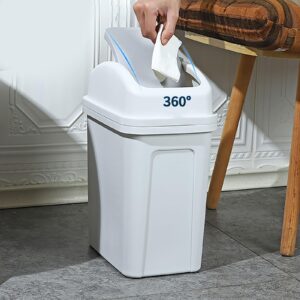 Loyilat 1.3 Gallon Kitchen Trash Can, Plastic Trash Cans with Swing Lid, Garbage Can 2024 Upgraded Plastic Swing Top Garbage Bin for Kitchen, Office, Toilets (Light Gray)