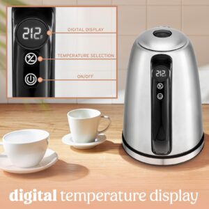 NELO Electric Kettle with 7 Temperature Control Presets, Digital Temperature Display, Multi-Colored LED Indicator Lights, Stainless Steel Tea Kettle & Hot Water Boiler, 360° Base, BPA-Free, 1.7 Liters