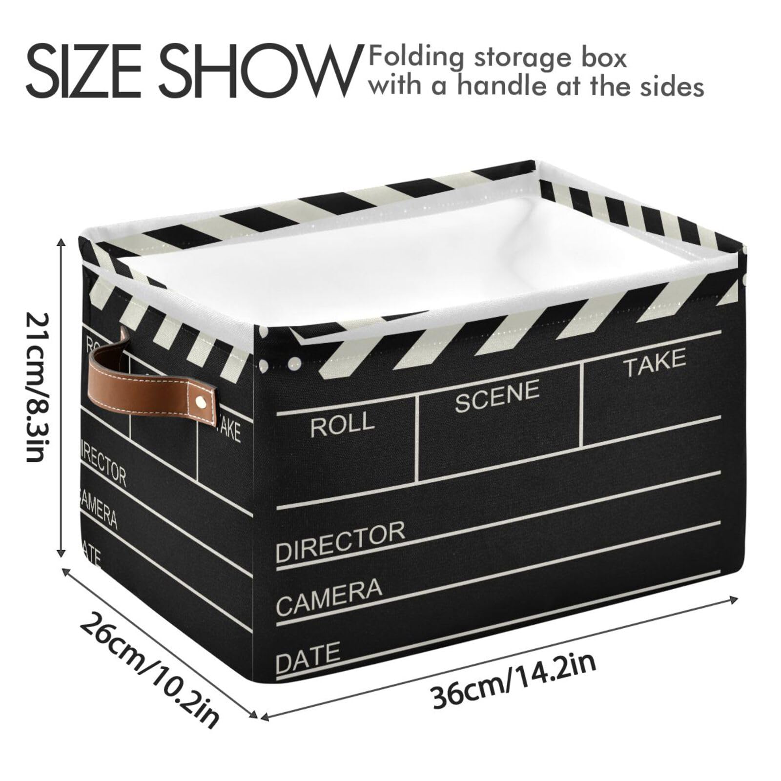 ALAZA Cinema Movie Clapboard Large Storage Basket for Organizing Foldable Storage Bin for Shelves Home with Handles 1 Pack