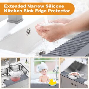 4"X20" Silicone Sink Kitchen Edge Protector, Upgrade Splash Guard Kitchen Sink Accessories, Bathtub Sink Guard Stainless Steel Sink Protectors For Granite, Quartz Countertop (Gray)