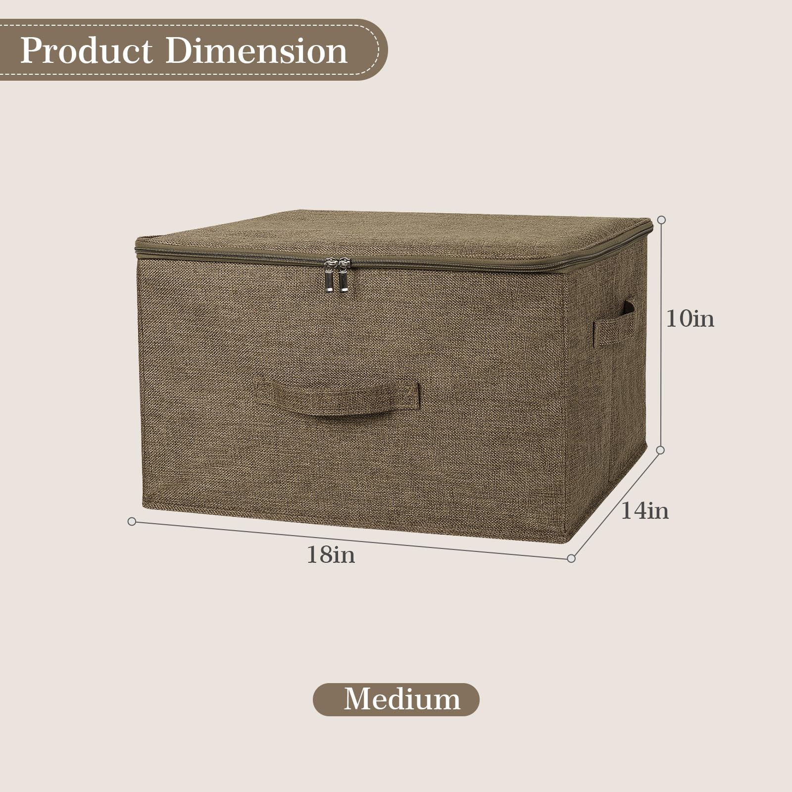 LaMorée Storage Bins with Lids Fabric Decorative Storage Box Zipper Handle Foldable Storage Cube PP Plastic Board Linen Clothes Container Organizer Coffee 18" Lx14 Wx10 H 1 Pack