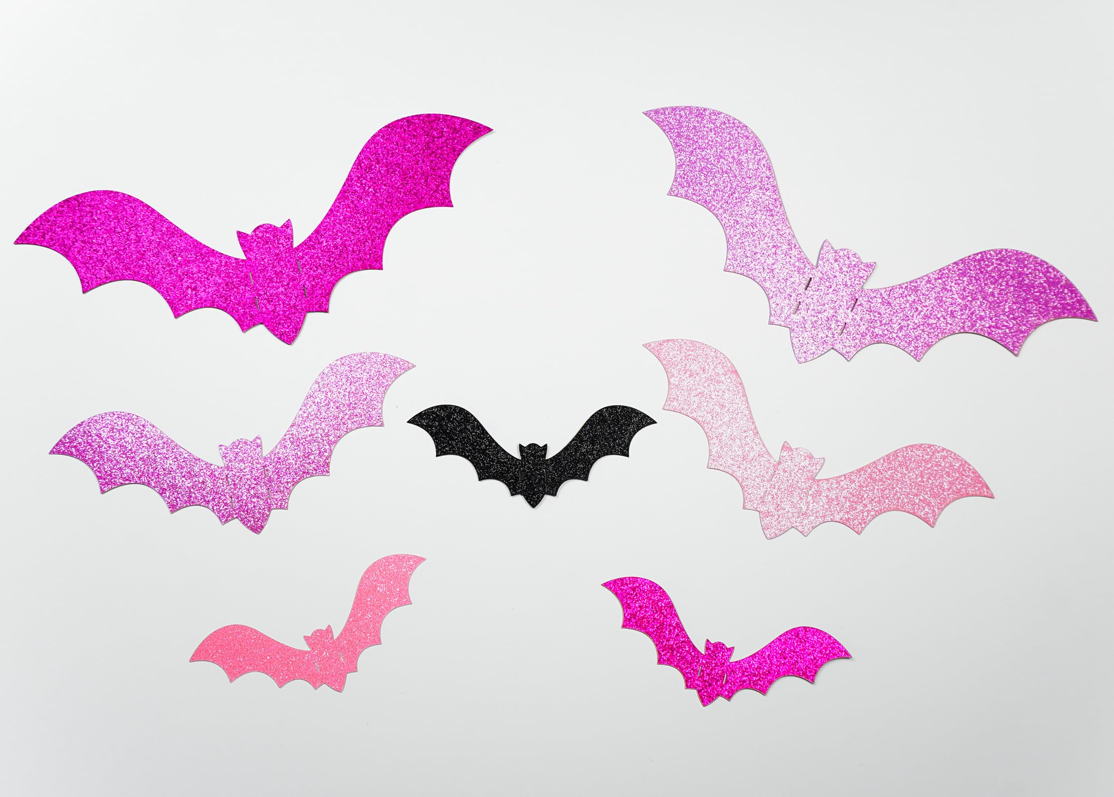 36 PCS Glittery Pink and Black 3D Bat Wall Stickers for Halloween Home Decoration