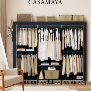 CASAMAYA Portable Closet, 81.5 Inch Extra Large Capacity Wardrobe Closet with Cover, Clothes Storage Organizer with Shelves and 5 Hanging Rods, Easy to Assembly, Black PCT136B01