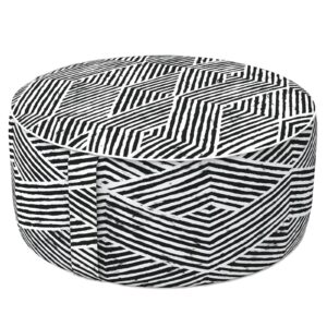 codi outdoor pouf ottoman, inflatable ottomans for patio, porch and beach, water repellent round foot rest with handle, d21'' x h9'', black and white