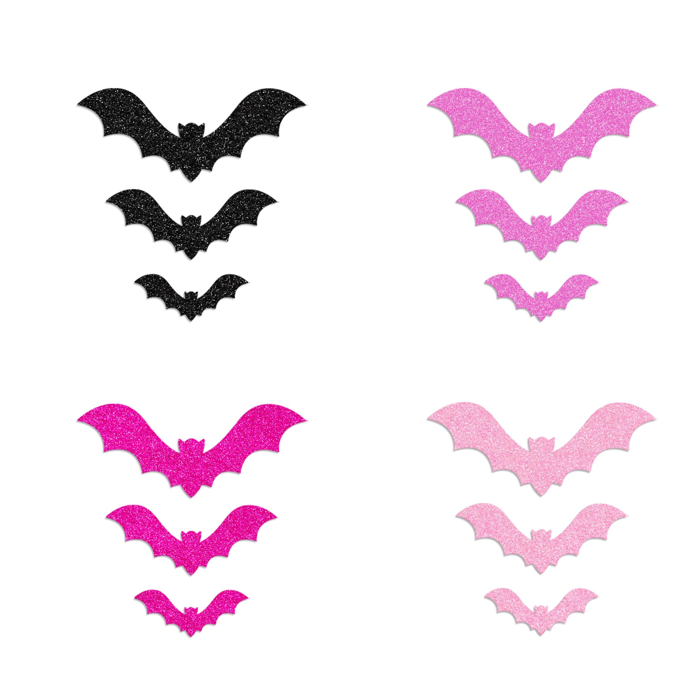 36 PCS Glittery Pink and Black 3D Bat Wall Stickers for Halloween Home Decoration