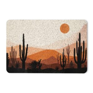 yeihe abstract boho door mat, boho sun desert cactus mountain landscape front door mats outdoor, mid century modern boho door mat outdoor indoor entrance, boho welcome mat, 17x30 inches