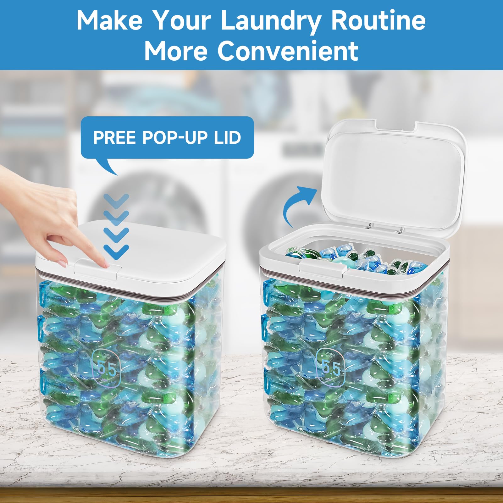 Laundry Pods Container, 194 Oz Laundry Room Organization and Storage Container, Laundry Detergent Holder with Lid and Scoop, Laundry Pods Holder for Laundry Beads, Laundry Powder, Scent Booster