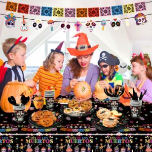 130 PCS Skull Party Supplies with Skeleton Paper Plates,Cake PlatesNapkins, Cups and Cutlery for Skull Birthday Party Decorations, Disposable Dinnerware Set (Serves 10)