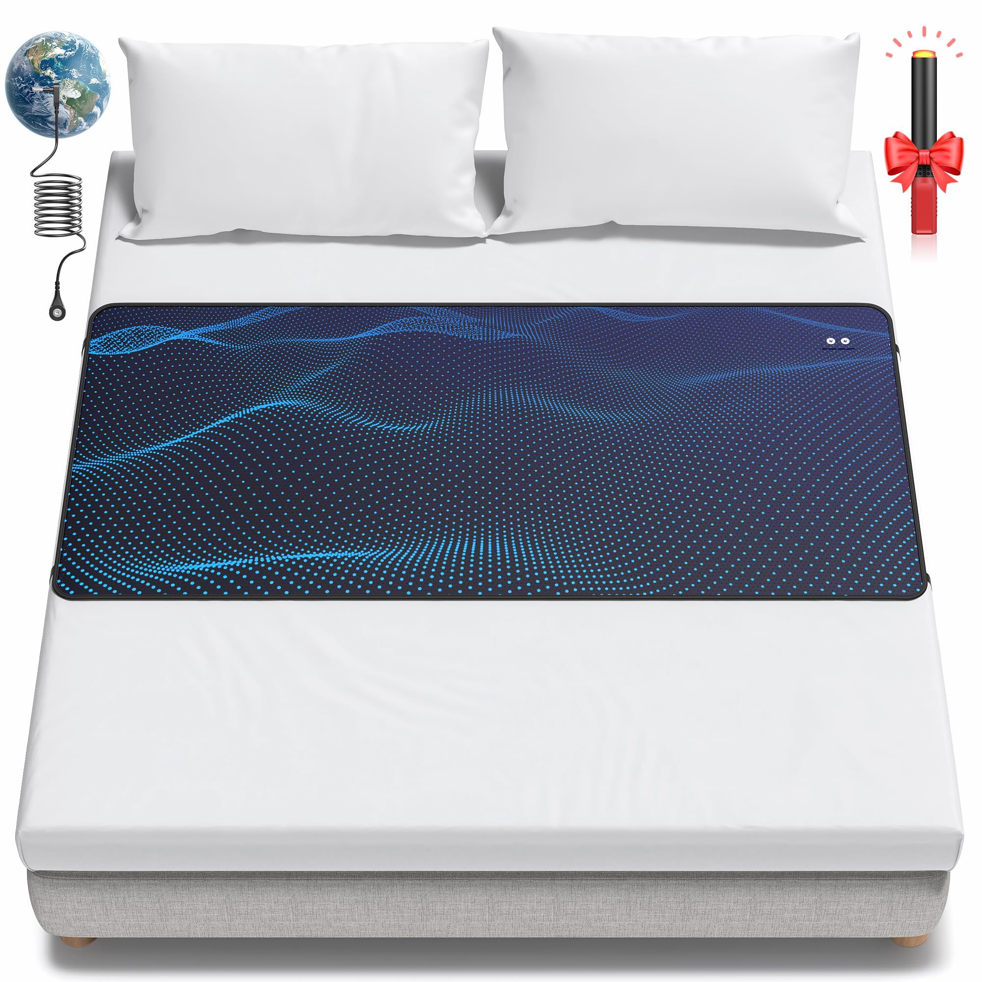 Grounding Mat for Bed, BOVEREY Grounded Earth Connected Grounding Pad for Sleeping, Grounding Sheets Mattress Cover Grounding Kit, Grounding Cord & Tester Included (Queen)