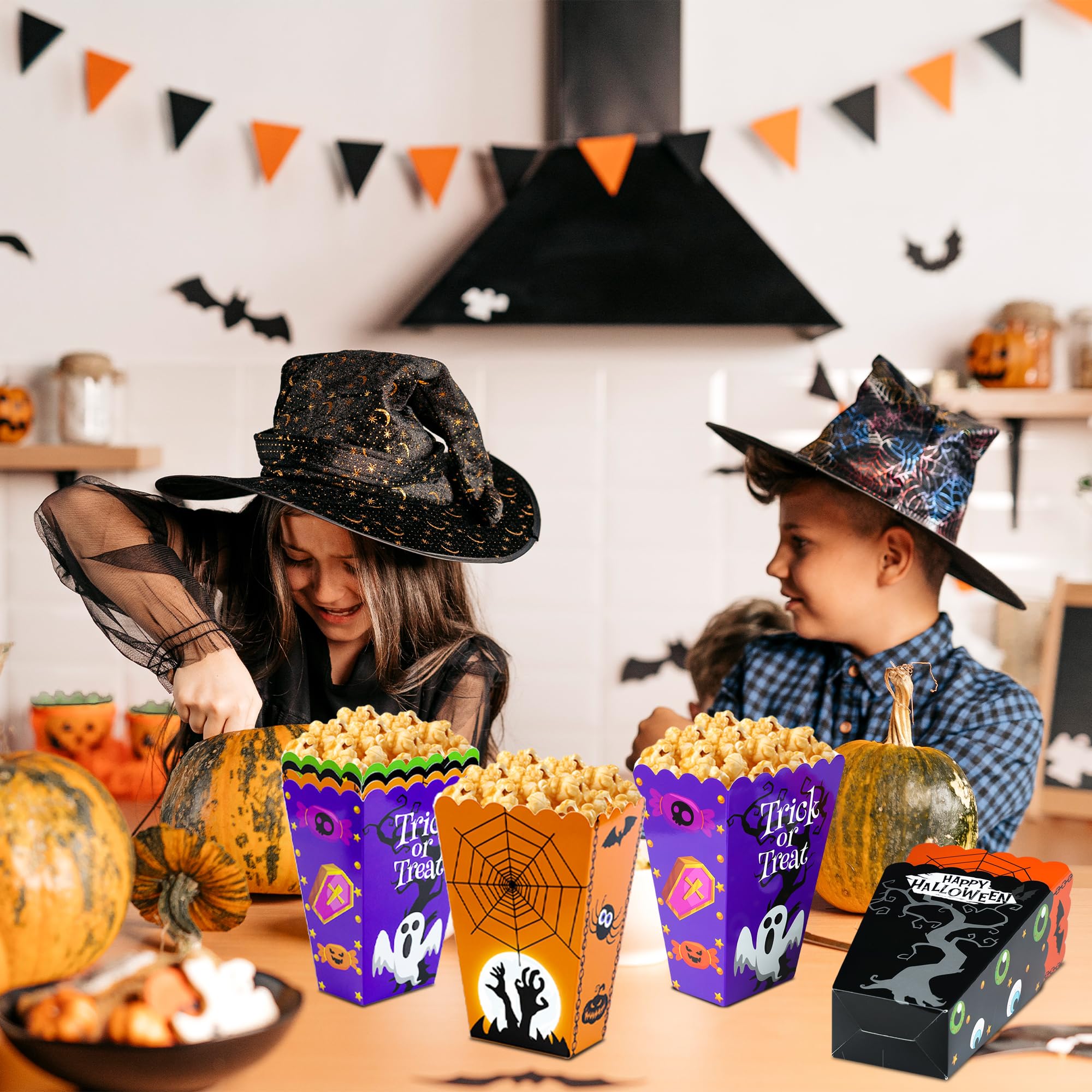 Halloween Popcorn Boxes 24 PCS Trick or Treat Snack Boxes Candy Cookie Container Decorations Halloween Party Supplies