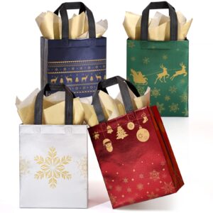 stypop 16 pack 10" christmas gift bags medium size with tissue paper, reusable christmas tote bags with handles, non-woven holiday gift bags for christmas gift wrap, 10.2" * 8.3" * 4"