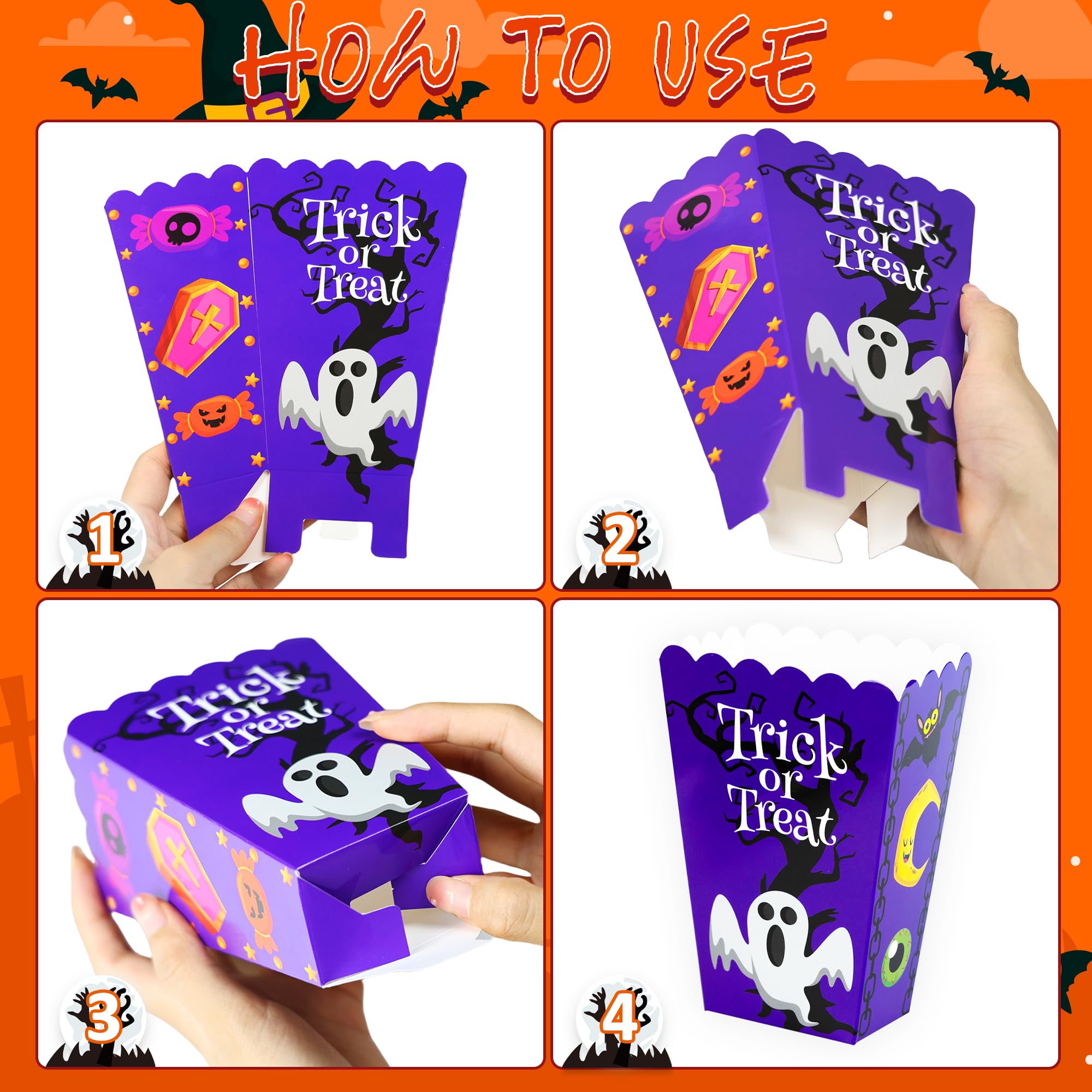 Halloween Popcorn Boxes 24 PCS Trick or Treat Snack Boxes Candy Cookie Container Decorations Halloween Party Supplies