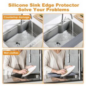 4"X20" Silicone Sink Kitchen Edge Protector, Upgrade Splash Guard Kitchen Sink Accessories, Bathtub Sink Guard Stainless Steel Sink Protectors For Granite, Quartz Countertop (Gray)