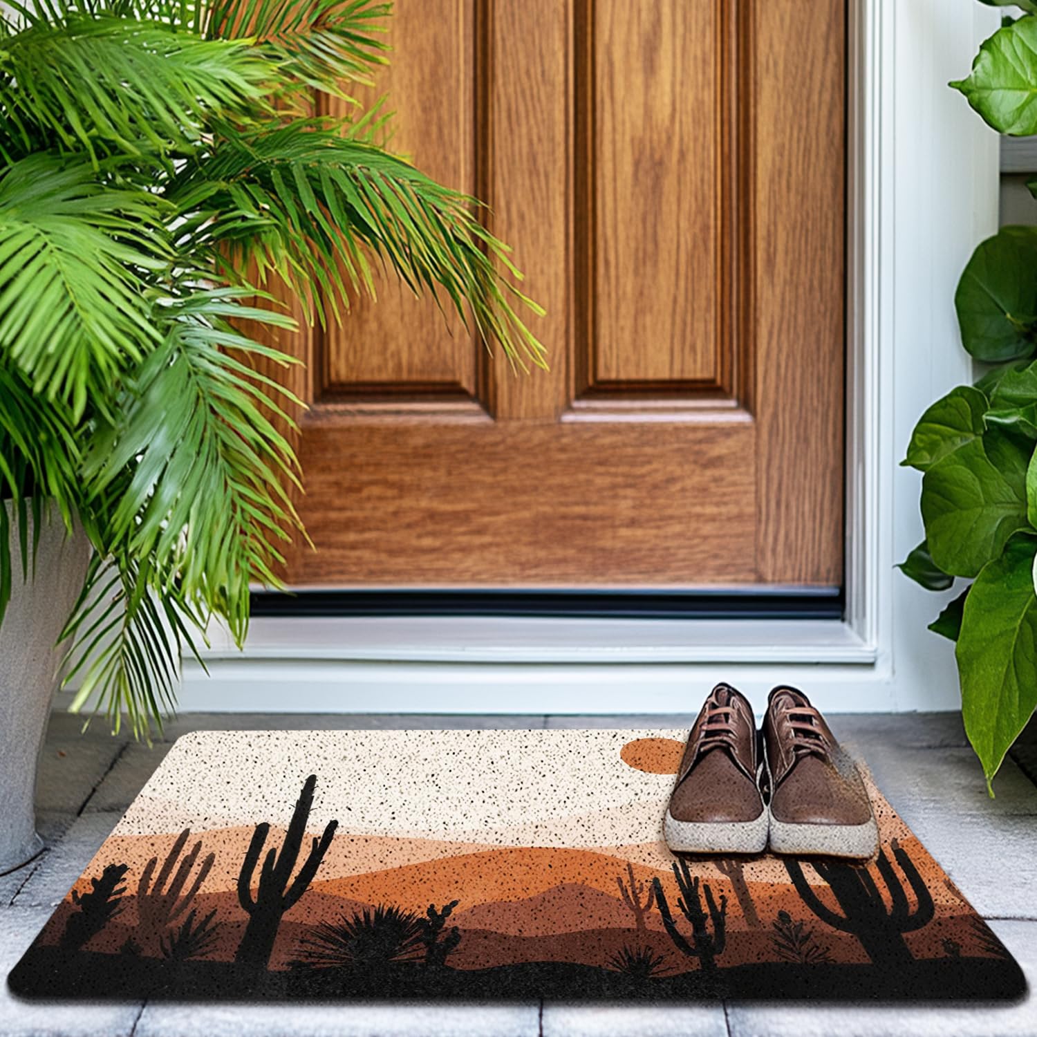 YeiHe Abstract Boho Door Mat, Boho Sun Desert Cactus Mountain Landscape Front Door Mats Outdoor, Mid Century Modern Boho Door Mat Outdoor Indoor Entrance, Boho Welcome Mat, 17x30 Inches