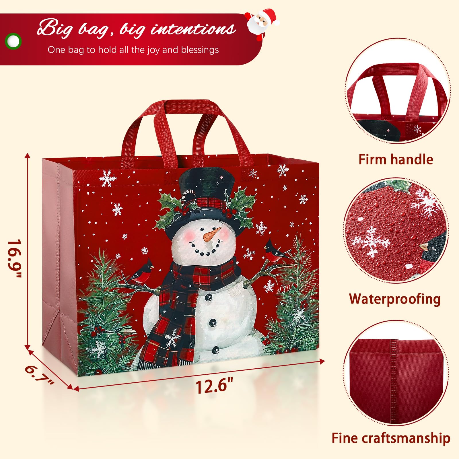 STYPOP 12 Pack 17" Extra Large Christmas Gift Bags, Reusable Christmas Tote Bags with Handles, Non-Woven Holiday Gift Bags for Christmas Gift Wrap/Party Favor Supplies, 16.9 * 12.6 * 6.8"