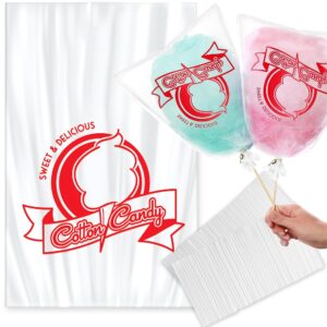 100 cotton candy bags with ties – 18.5" x 11.5" thick printed bulk cotton candy machine supplies | large candy bag holder | concession stand carnival candy bags