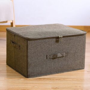 LaMorée Storage Bins with Lids Fabric Decorative Storage Box Zipper Handle Foldable Storage Cube PP Plastic Board Linen Clothes Container Organizer Coffee 18" Lx14 Wx10 H 1 Pack