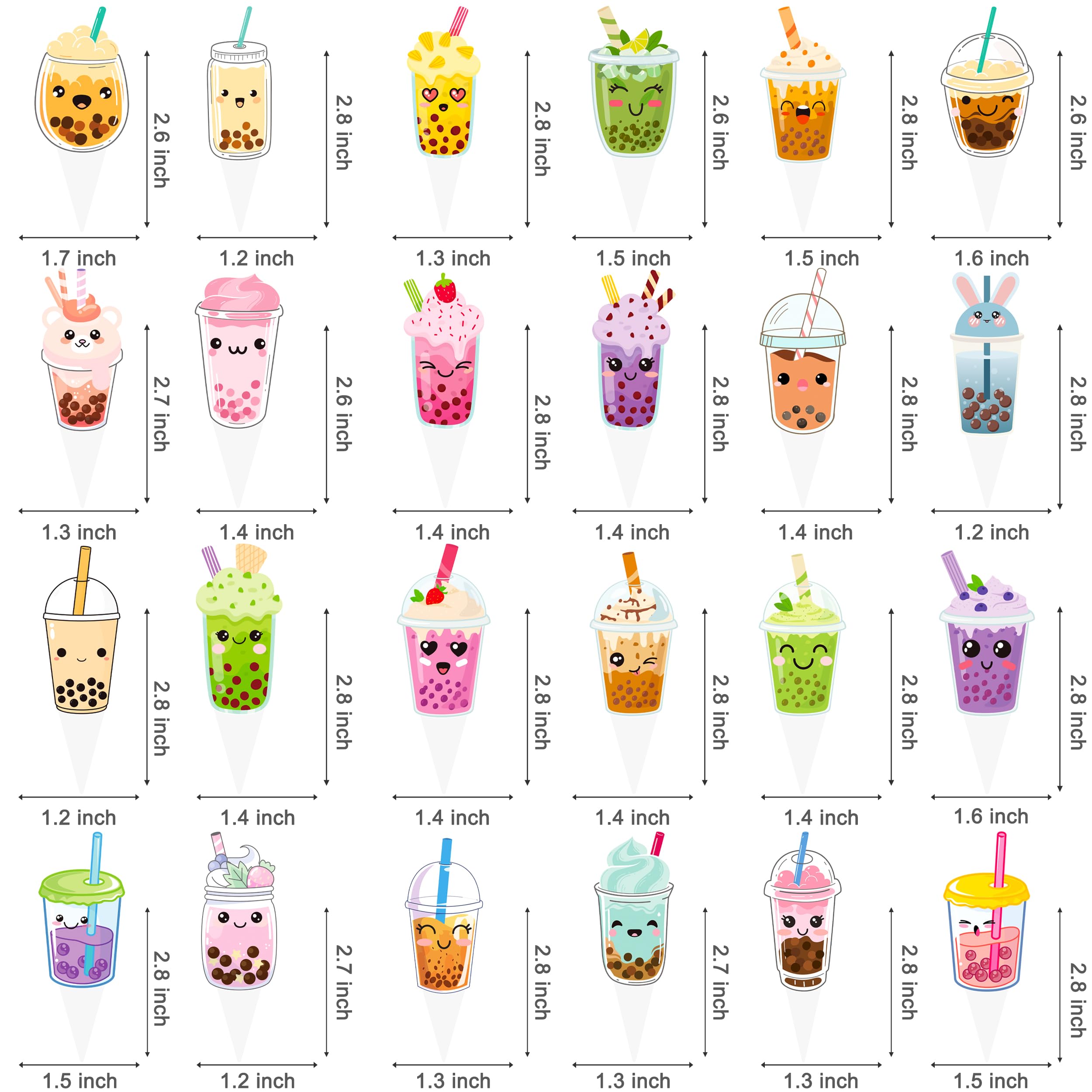 Bubble Tea Cupcake Toppers 48Pcs Boba Tea Themed Birthday Party Decorations Bubble Milk Tea Cake Cupcake Topper Decorations for Pearl Milk Tea Theme Birthday Baby Shower Party Supplies