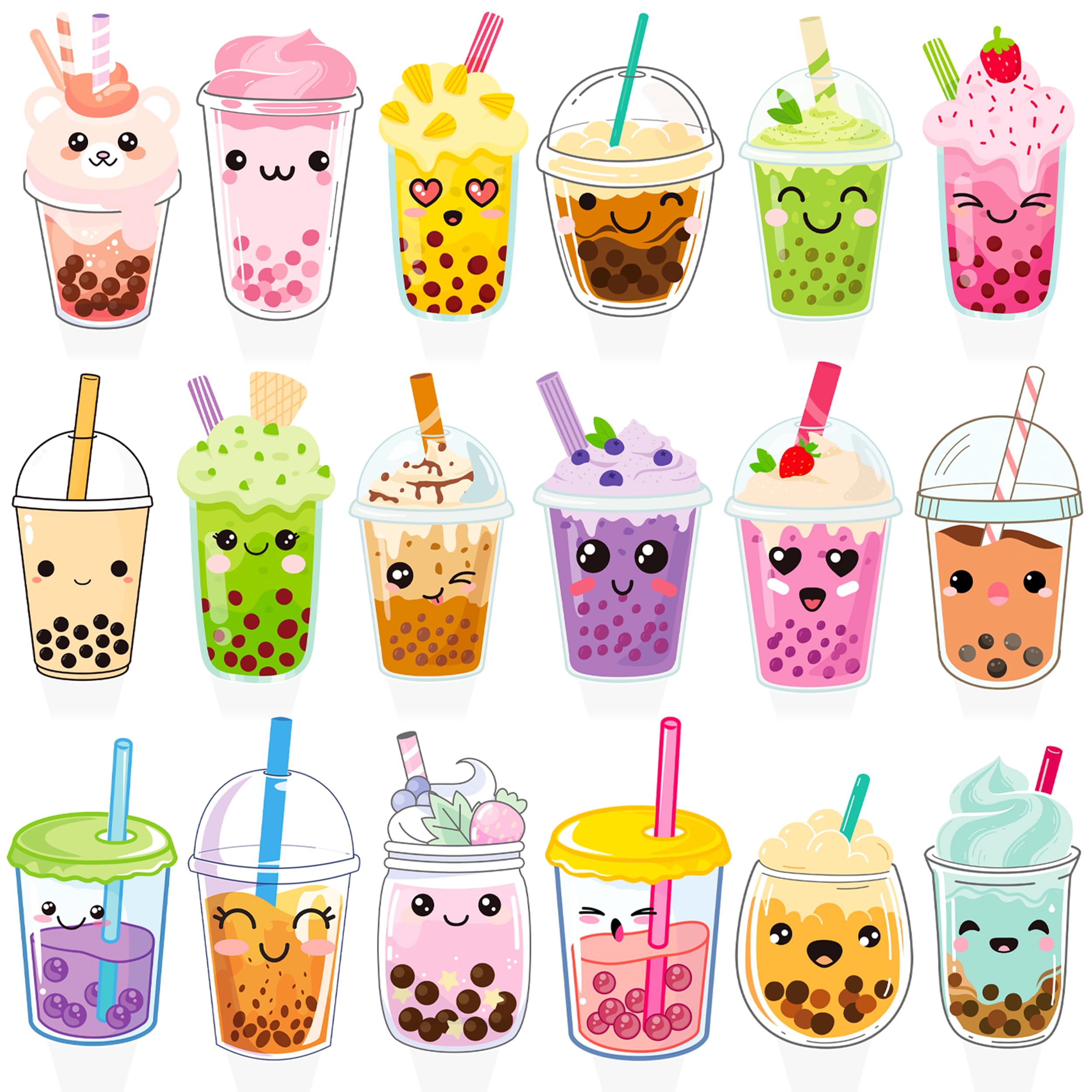 Bubble Tea Cupcake Toppers 48Pcs Boba Tea Themed Birthday Party Decorations Bubble Milk Tea Cake Cupcake Topper Decorations for Pearl Milk Tea Theme Birthday Baby Shower Party Supplies