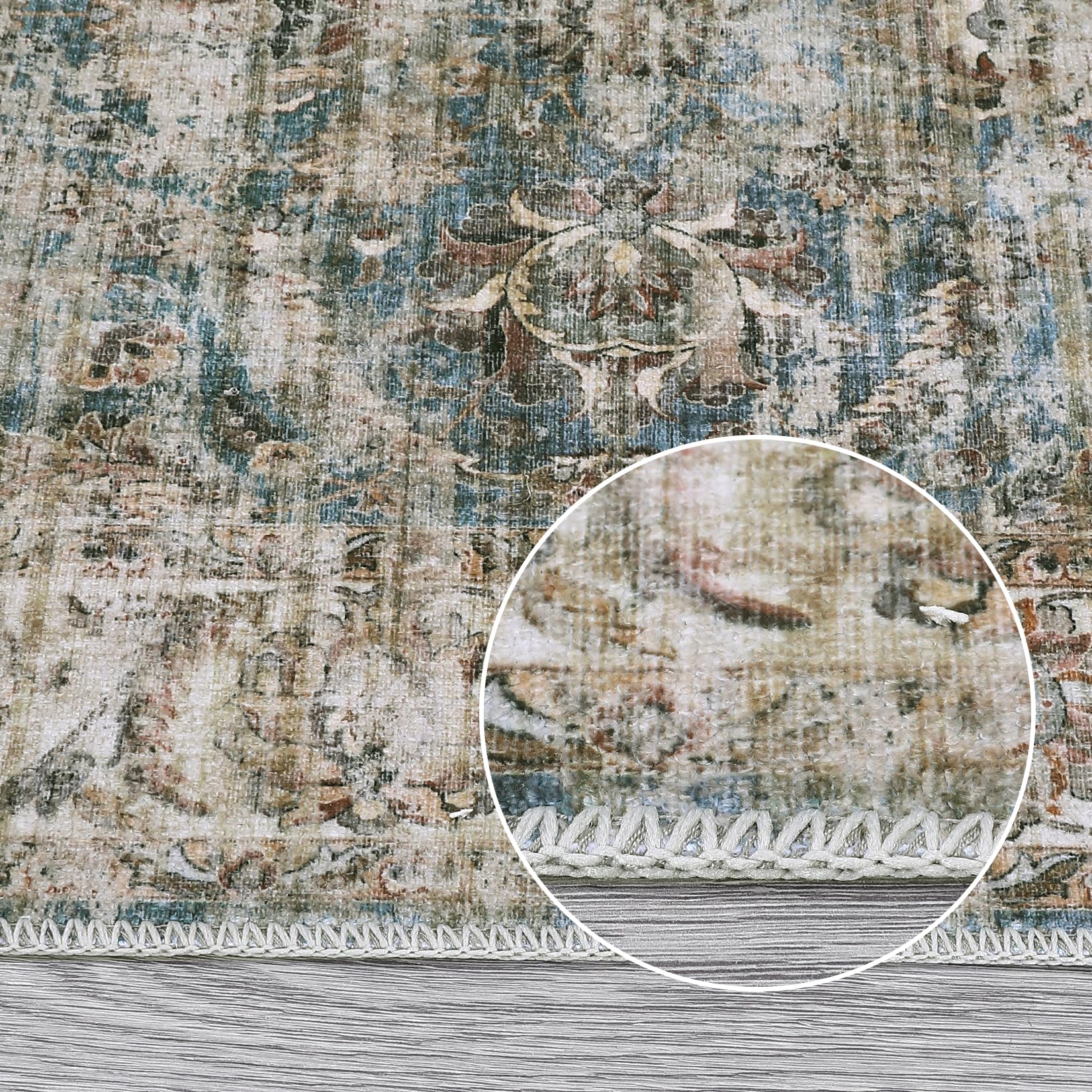 GarveeHome Washable Area Rugs 4x6 Rug Vintage Area Rug for Bedroom Non Slip Entryway Rug Chenille Living Room Rugs Distressed Non Shedding Stain Resistant Carpet for Nursery Office Blue 4'x6'