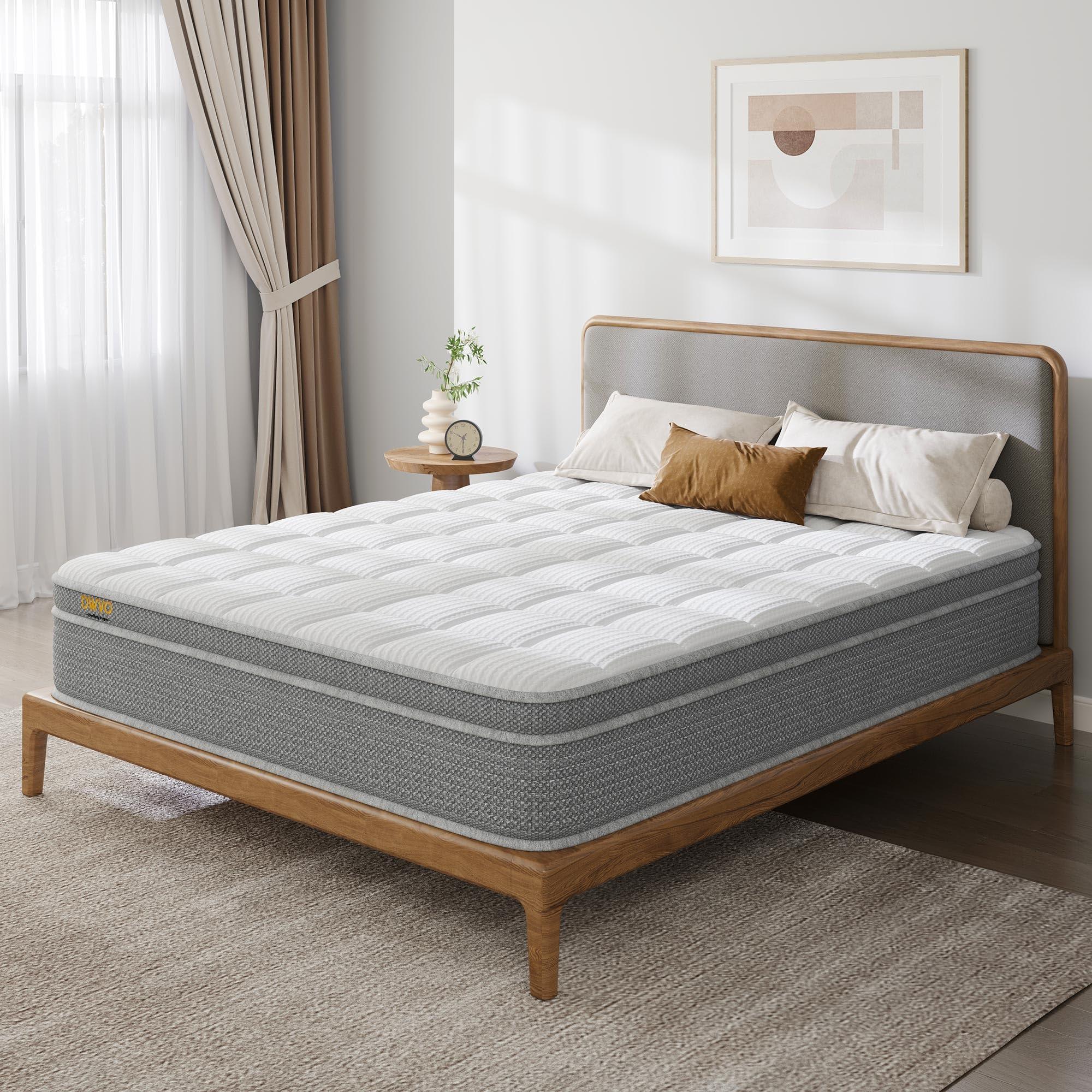 DWVO Full Size Mattress -12 Inch Mattress in a Box, Hybrid Spring Mattress with Cooling-Gel Memory Foam and Individual Pocket Coils for Motion Isolation & Balance Support