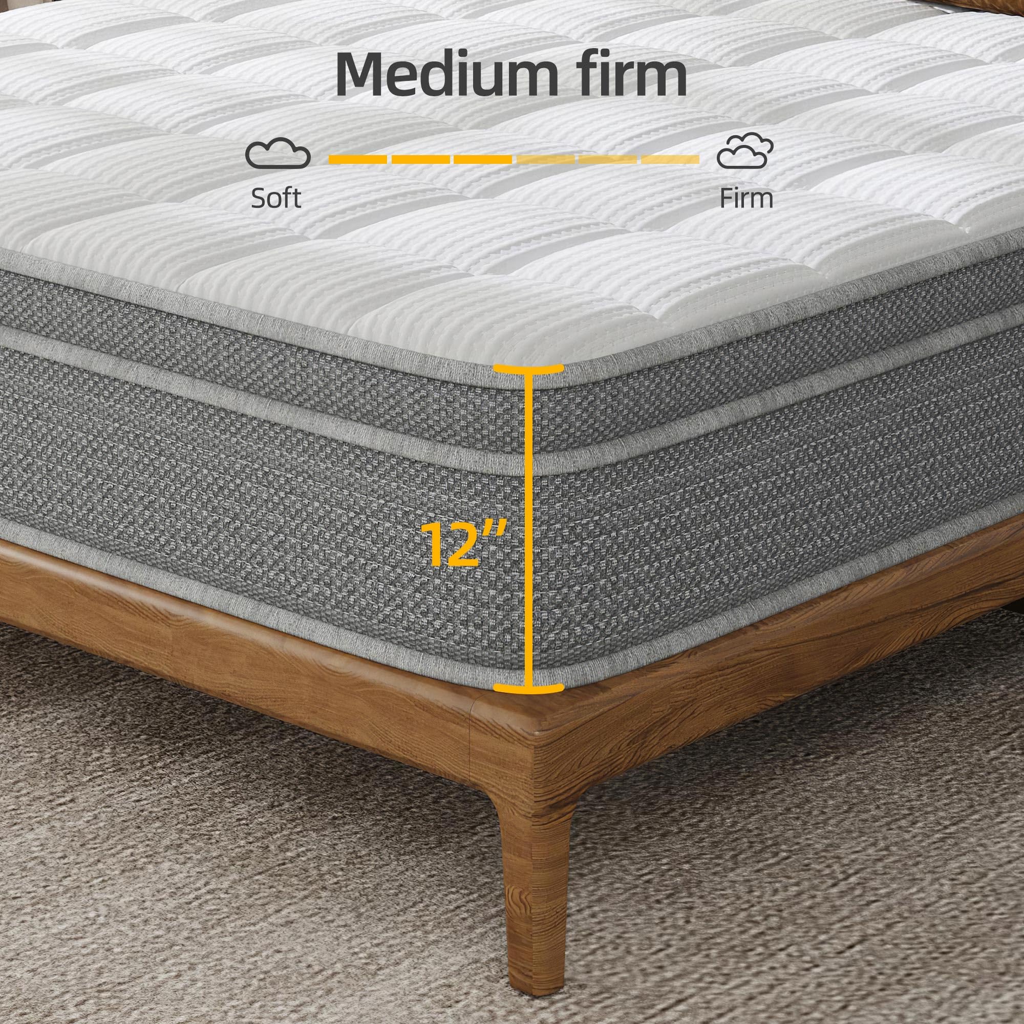 DWVO Full Size Mattress -12 Inch Mattress in a Box, Hybrid Spring Mattress with Cooling-Gel Memory Foam and Individual Pocket Coils for Motion Isolation & Balance Support