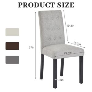 VECELO Upholstered Dining Chairs Set of 4, Button Tufted Back, Padded Seat, Wood Legs with Rubber Footpads, Accent Parsons for Living Room/Kitchen, Light Grey