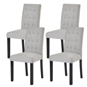 vecelo upholstered dining chairs set of 4, button tufted back, padded seat, wood legs with rubber footpads, accent parsons for living room/kitchen, light grey