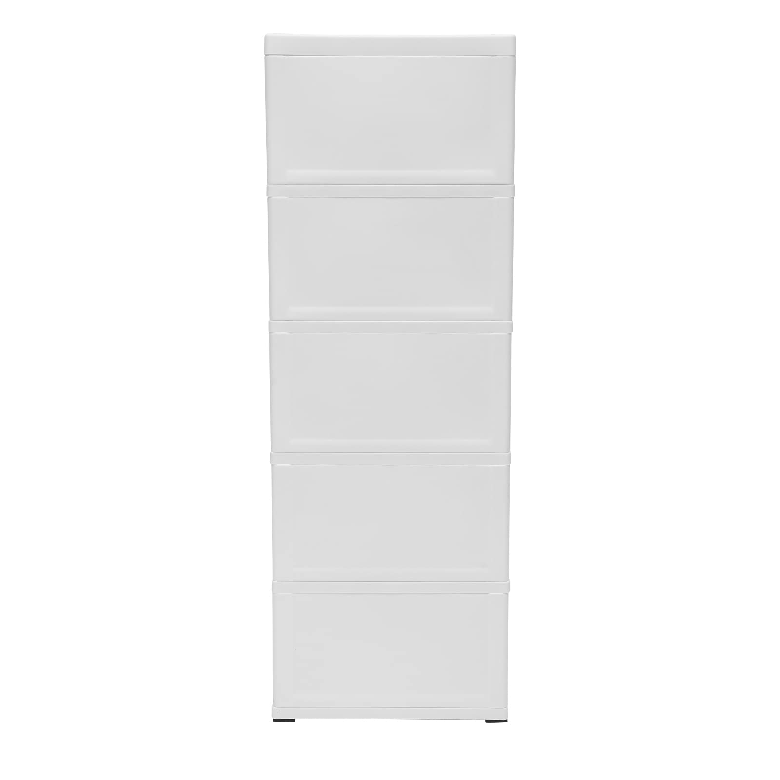 Plastic Storage Cabinet Stackable Storage Cart 5 Drawer Containers Storage Organizer Unit Mobile Stacking Bins [White 11.8"x15.7"x33.1"]