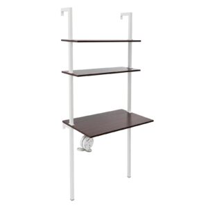 bentfl laptop desk with shelves, 2-shelf wall mount desk with power strip, modern computer writing table for work platform, ladder desk, shelf desk, industrial desk (brown, white, 30" x 20" x 72.5")