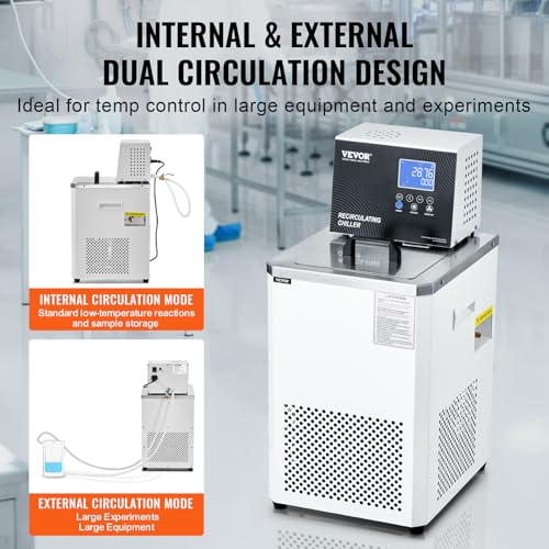 VEVOR Laboratory Chiller Circulator, -20℃ ~100℃ Circulator Pump Chiller, 6L Chiller Lab Low Temperature Cooling Liquid, LCD Display, 304 Stainless Steel Water Bath Recirculating Water Cooling