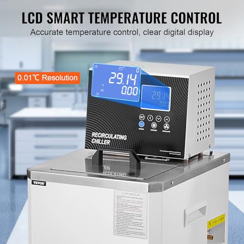 VEVOR Laboratory Chiller Circulator, -20℃ ~100℃ Circulator Pump Chiller, 6L Chiller Lab Low Temperature Cooling Liquid, LCD Display, 304 Stainless Steel Water Bath Recirculating Water Cooling