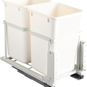 Silverline Double Soft Close Pull-Out Waste Bin with Under-Mount Slides,44L Capacity, Fits 15" Base Cabinets